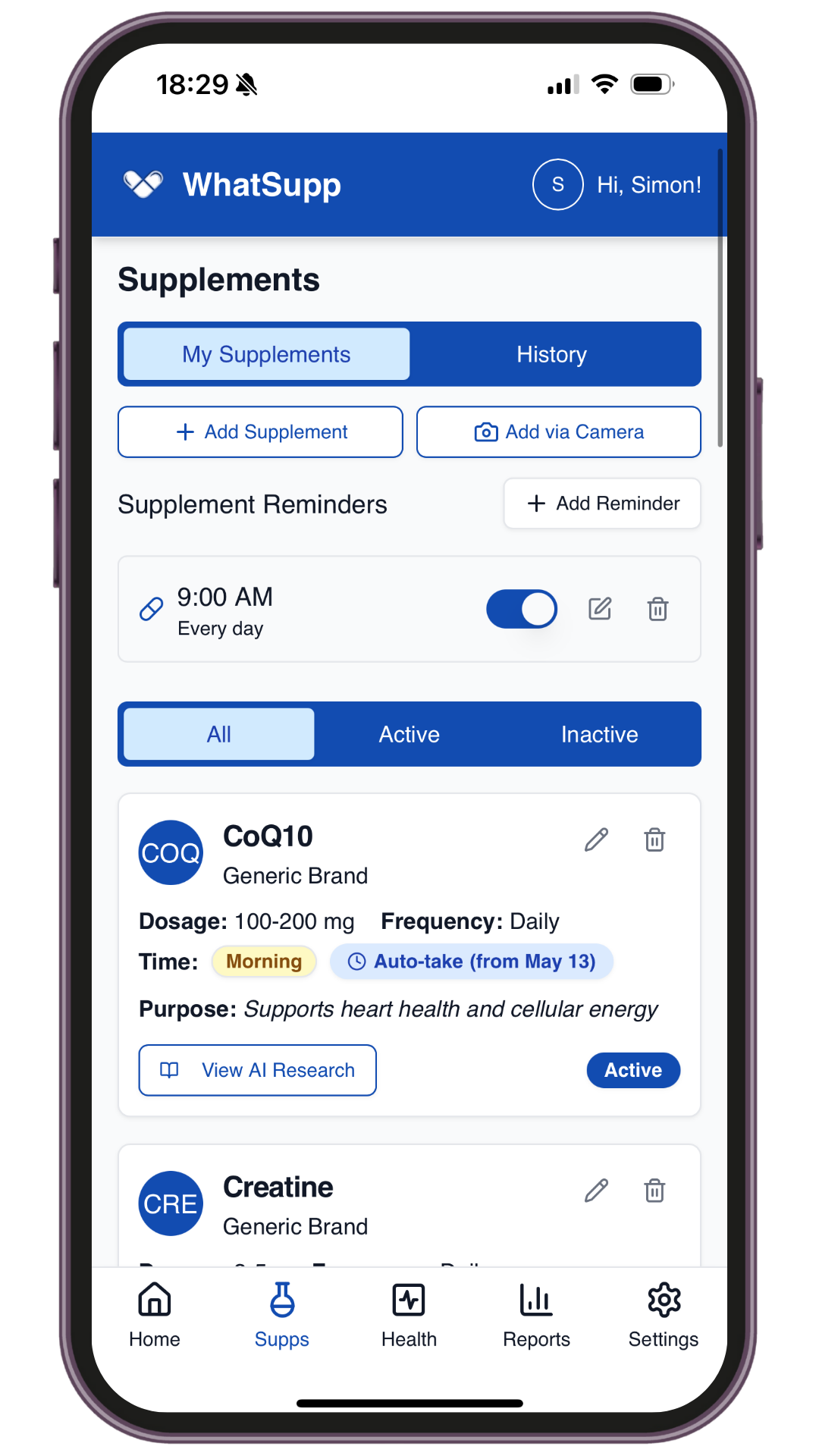 Supplement Tracking Screenshot